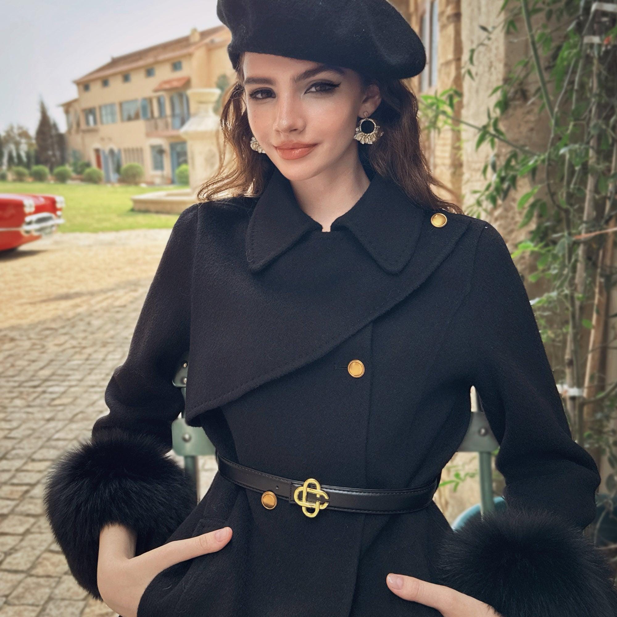 Elegant Belted A-line Wool Coat With Luxe Faux Fur Cuffs - Etsy