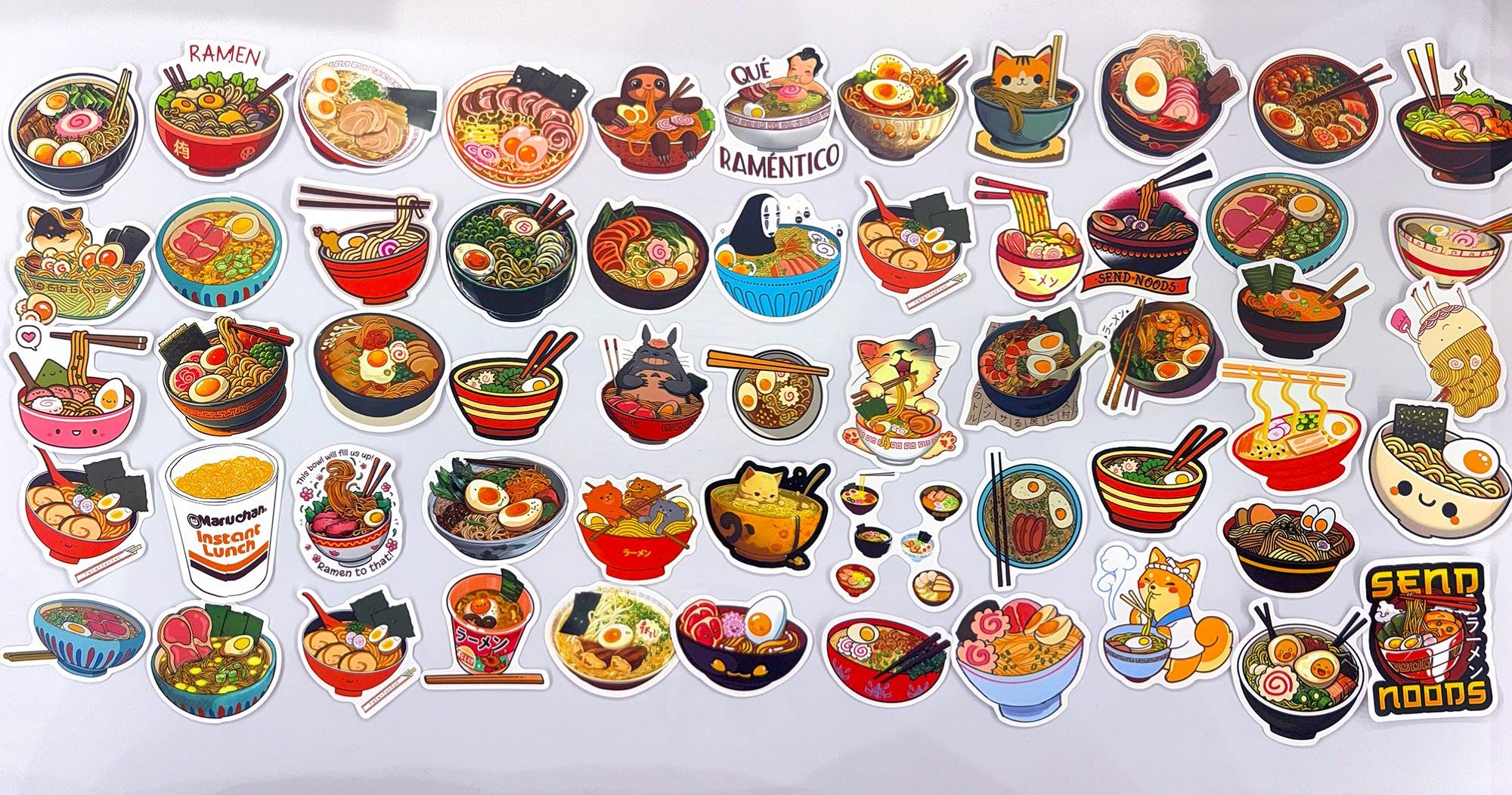Cute Ramen Stickers Pack – Funny Noodle & Cat Vinyl Stickers ...