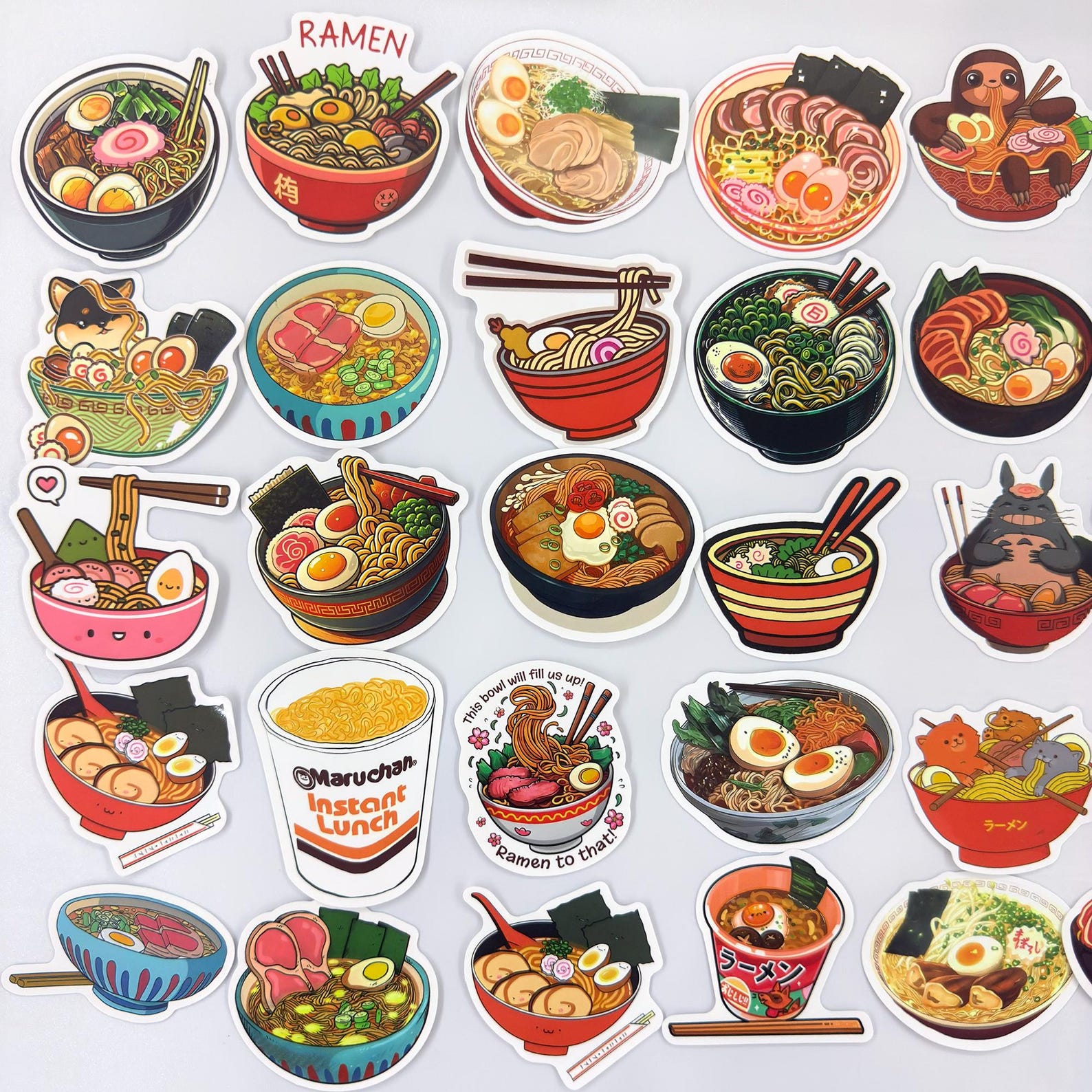 Cute Ramen Stickers Pack – Funny Noodle & Cat Vinyl Stickers ...