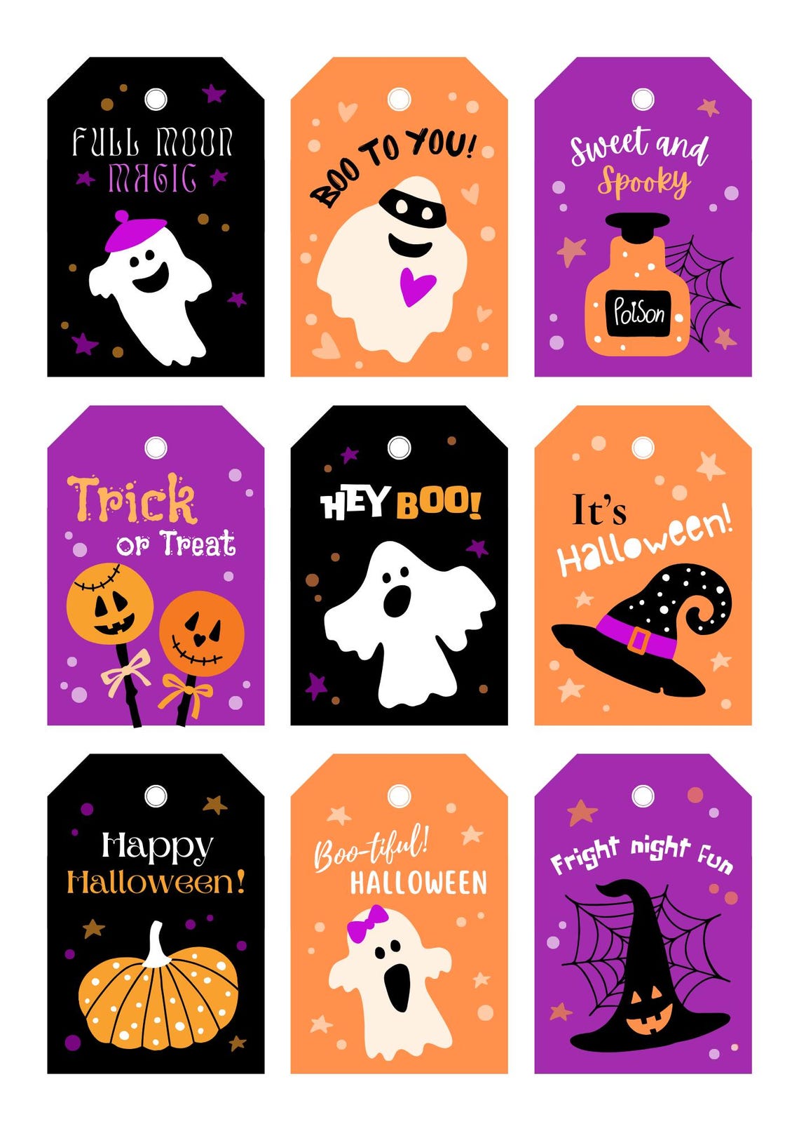 Halloween Gift Tags | 9 Printable Favor Tags | Trick or Treat Bag ...