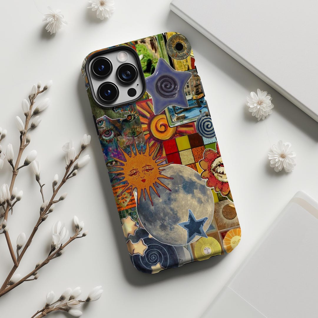 Retro Whimsy Collage Phone Case,spiral Patterns of Stars,suns,eyes ...