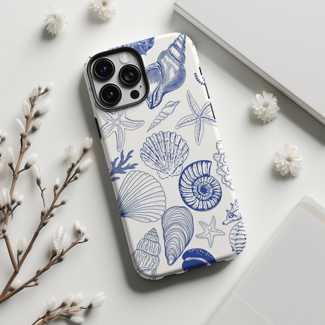 Blue and White Hand-painted Ocean Style Phone Case,conch Shells,scallop ...