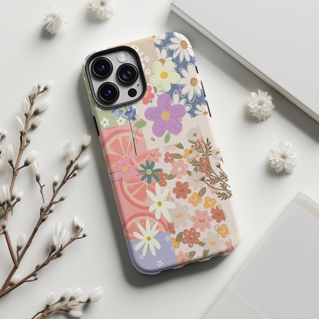 Pastel Floral Collage Phone Case,daisies,blue Star Flowers,purple ...