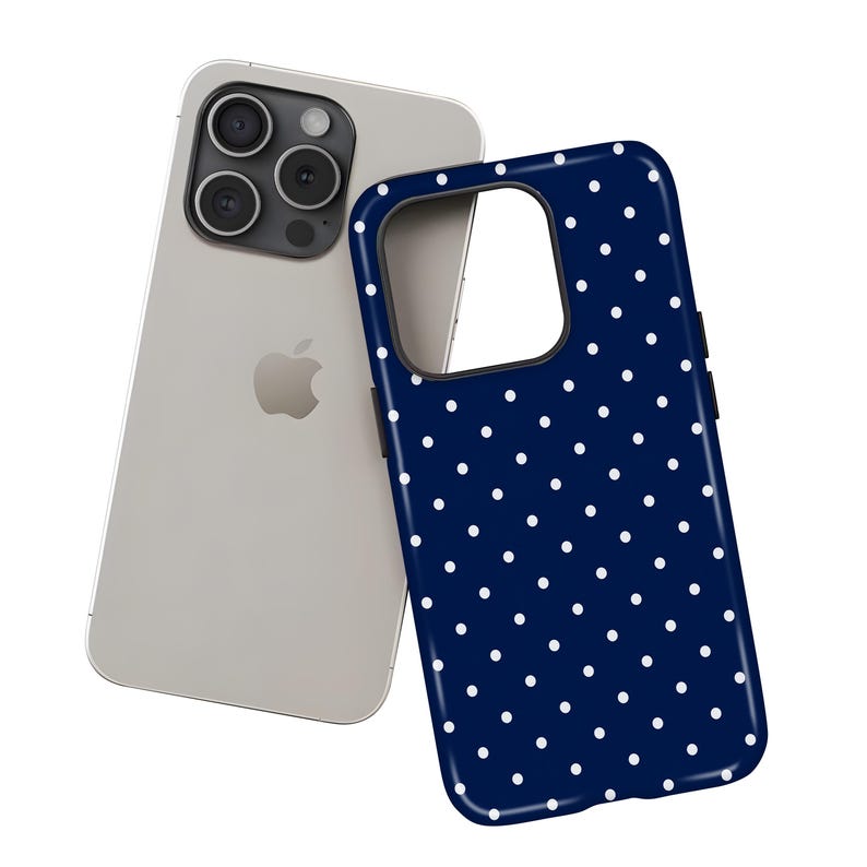 Navy Blue Polka Dot Phone Case for iPhone 17 16 15 14 13 12 11 Pro Max ...