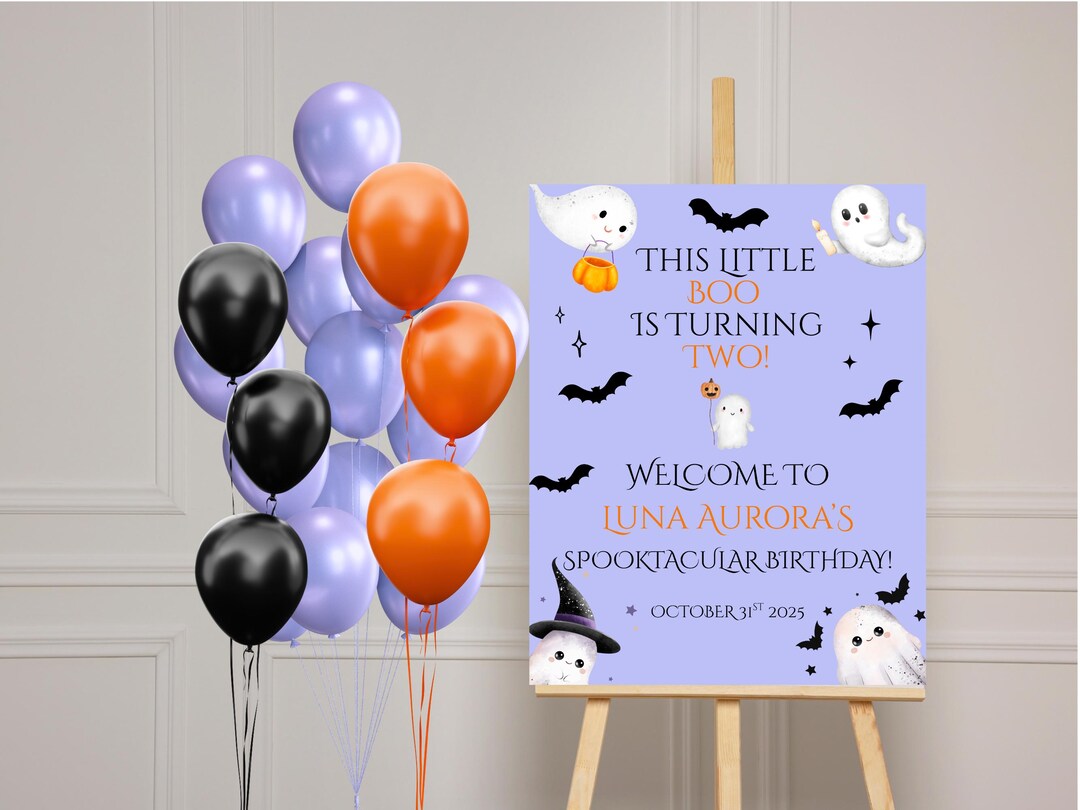 Little Boo Turns Two Welcome Sign: Girl Halloween Birthday Party ...