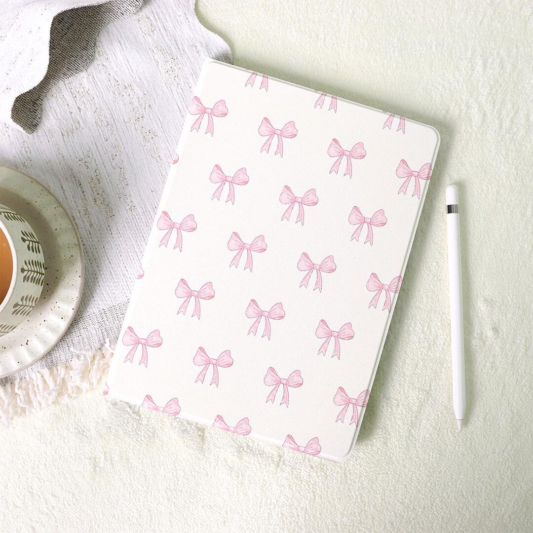 Cute Pink Bow iPad Case With Pencil Holder for New 2025 2024 Air 7/6/5 ...