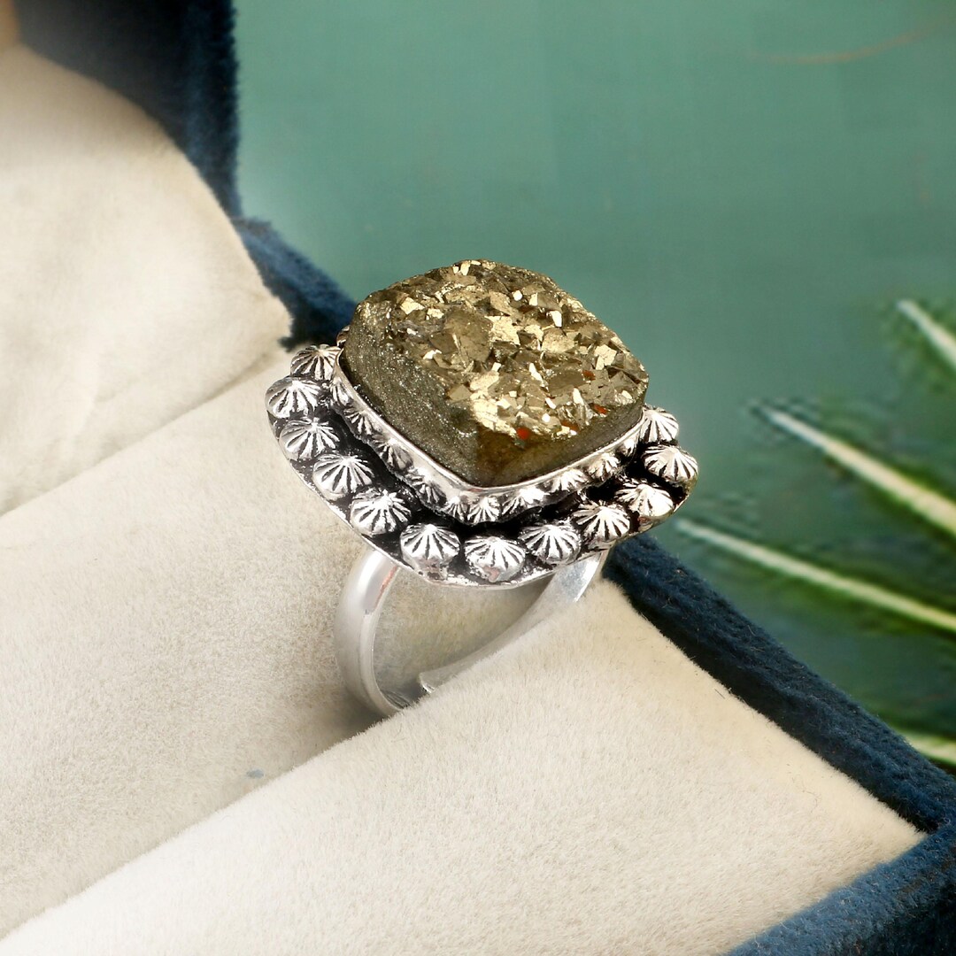 Raw Pyrite Square Ring – Bold Brilliance, Naturally Formed Pyrite Ring ...