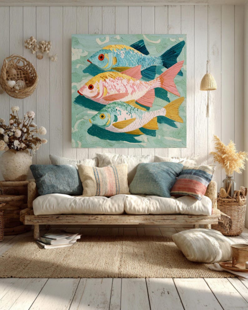 Lámina artística de peces estilo Matisse: colores pastel, temática ...