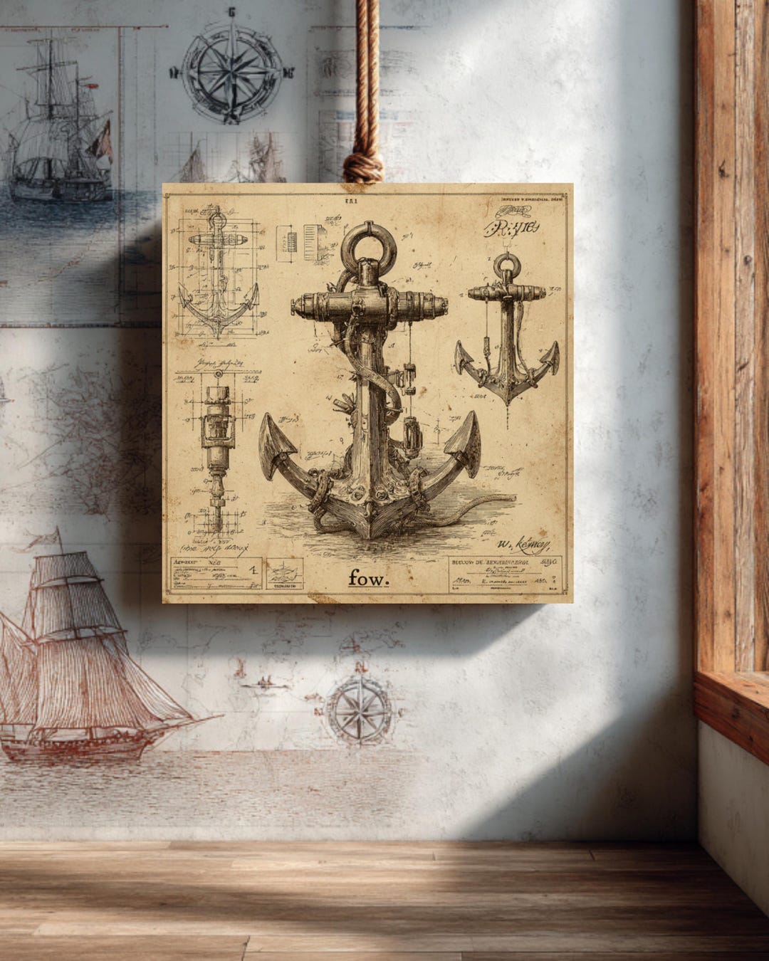 Vintage Anchor Blueprint Art: Nautical Technical Drawing - Etsy