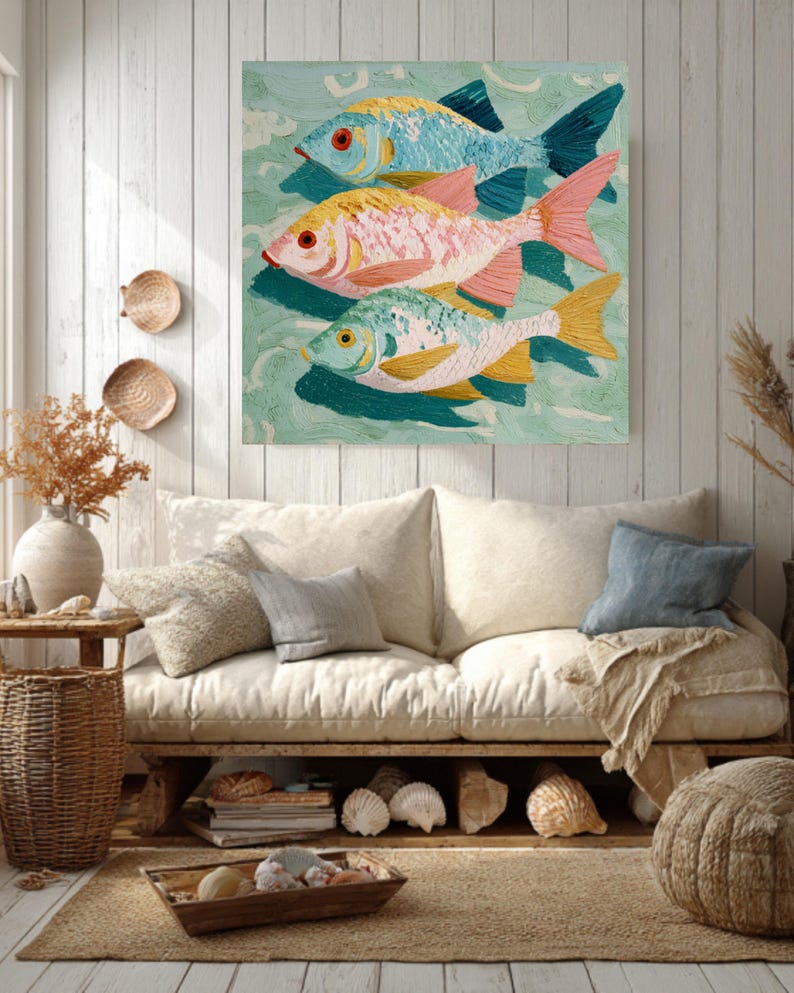 Lámina artística de peces estilo Matisse: colores pastel, temática ...