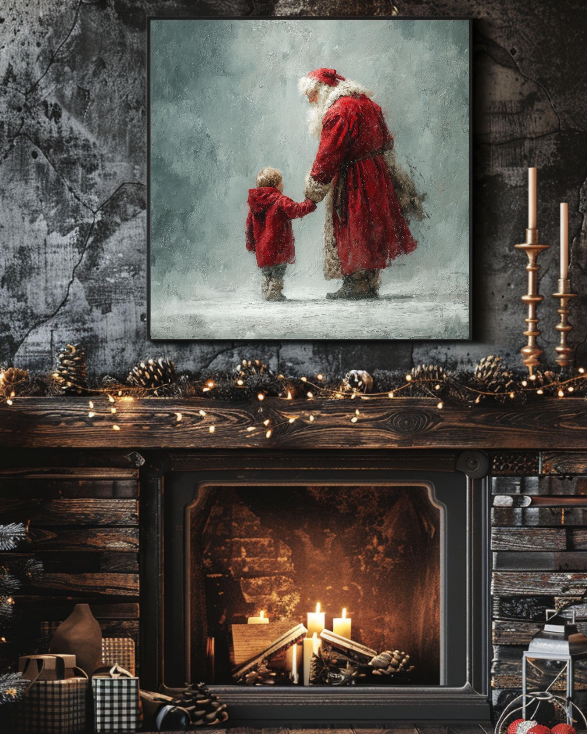 Ethereal Santa Claus Canvas Art: Heartwarming Christmas Cabin Decor - Etsy