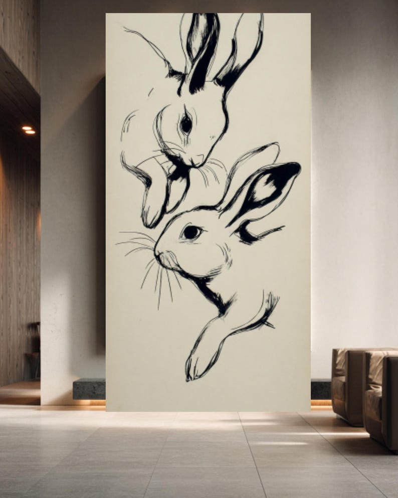 Picasso Style Rabbits Line Art: Minimalist Black Ink Canvas - Etsy