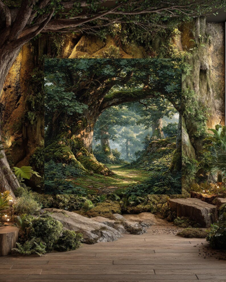 Ancient Oak Forest Oil Painting – Hyperreal Mossy Woodland Art - Etsy