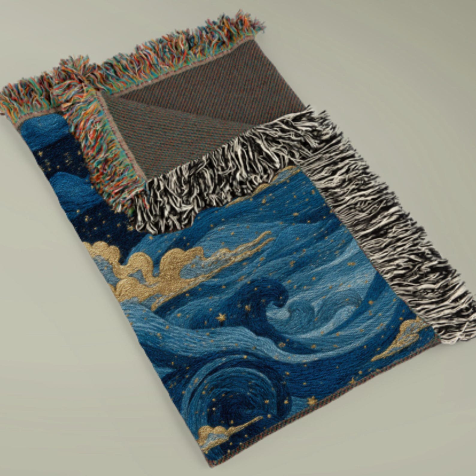 Indigo Starry Sky Woven Blanket – Gold Foil Embroidery, Celestial Throw ...