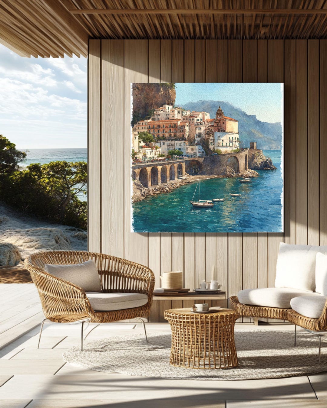 Watercolor Amalfi Coast Canvas Art: Italian Coastal Print - Etsy