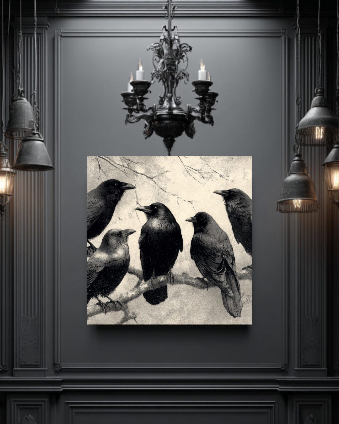 Gothic Crows on Winter Branch Art Print | Charcoal Illustration - Etsy