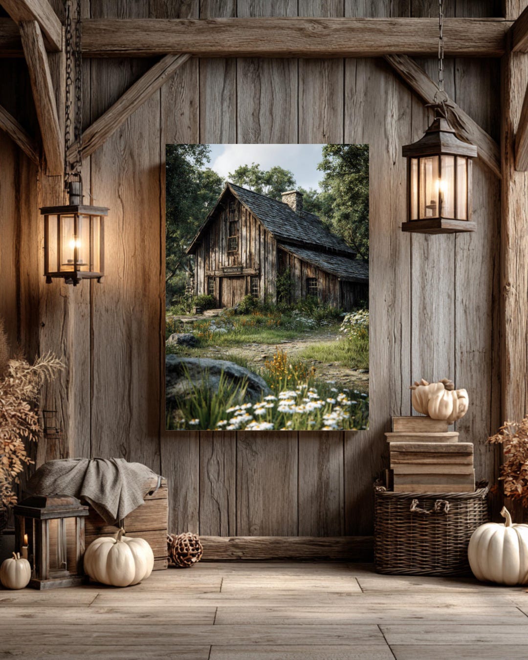 Rustic Barn Landscape Painting: Bob Ross Style Countryside Art Print - Etsy