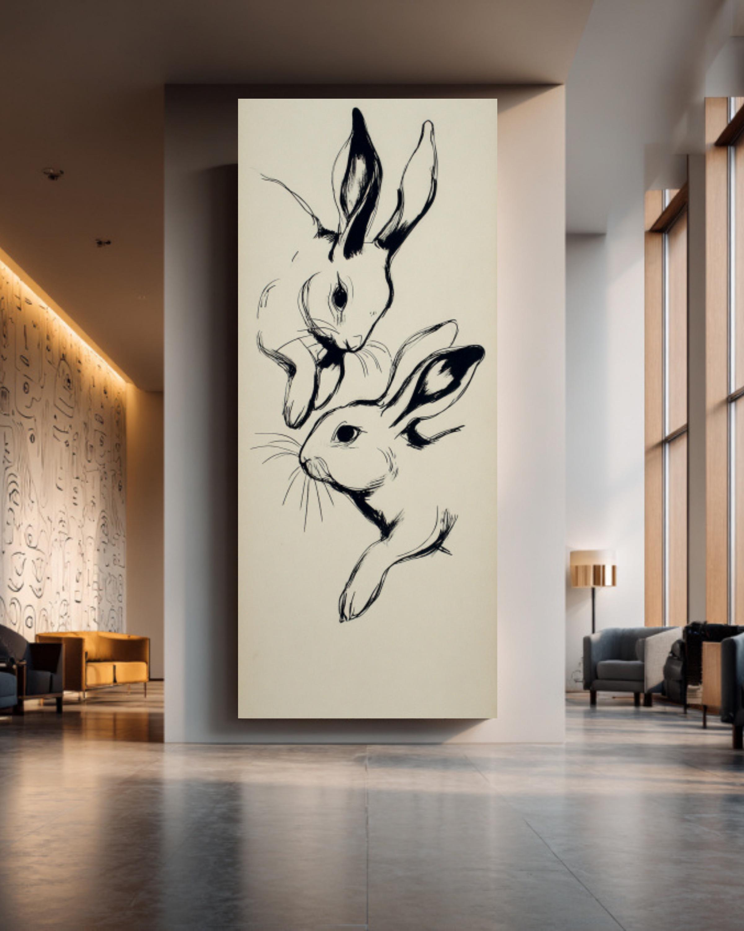 Picasso Style Rabbits Line Art: Minimalist Black Ink Canvas - Etsy