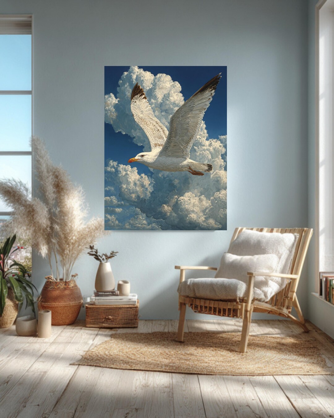 Flying Seagull Oil Painting | Audubon Style Bird Art | Realistic ...