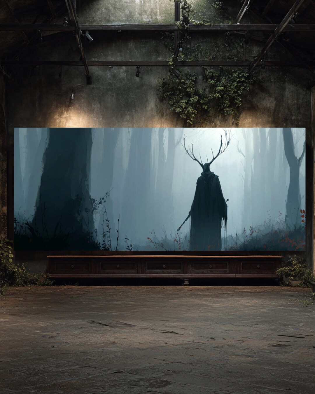 Antlered Creature Art Print: Gothic Fantasy Illustration, Dark Forest ...