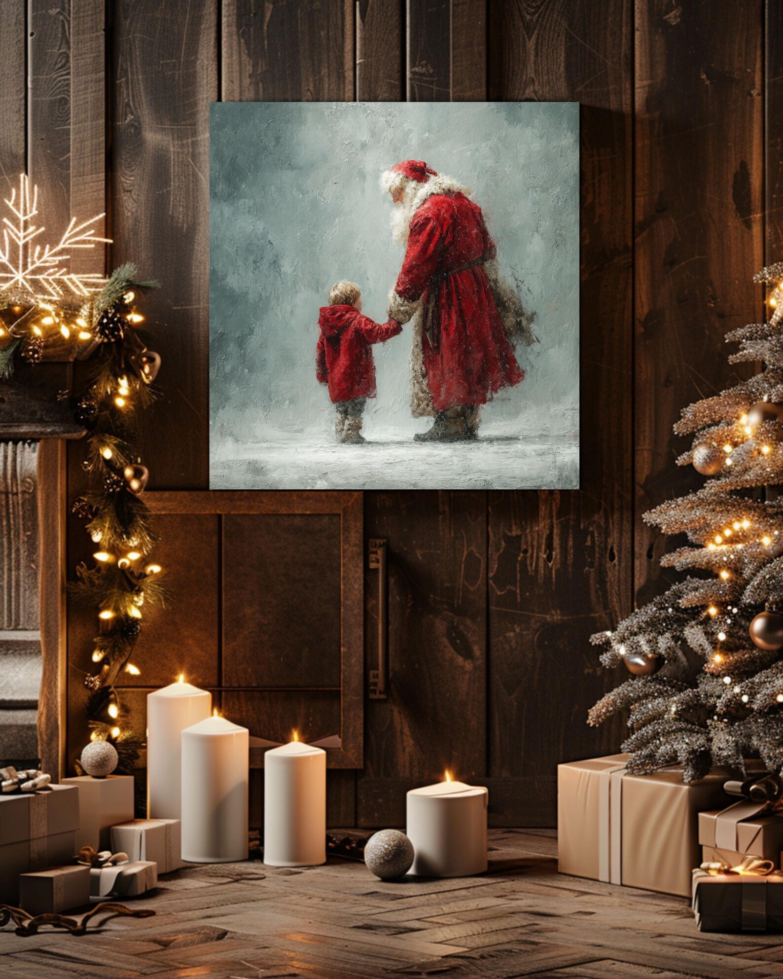 Ethereal Santa Claus Canvas Art: Heartwarming Christmas Cabin Decor - Etsy