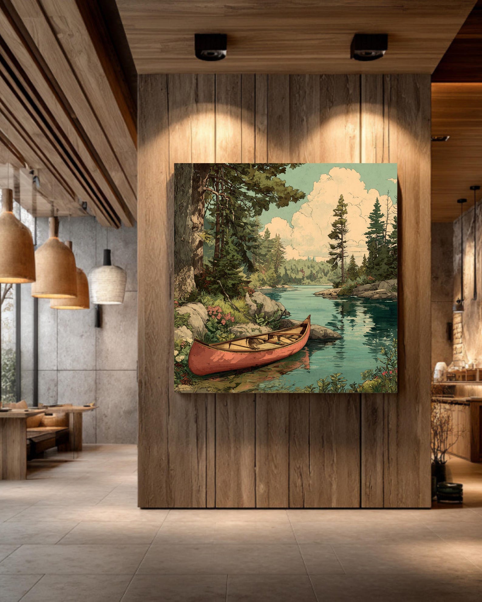 Vintage Canoe by the Lake Art Print | Cottagecore Wall Decor | Rustic ...