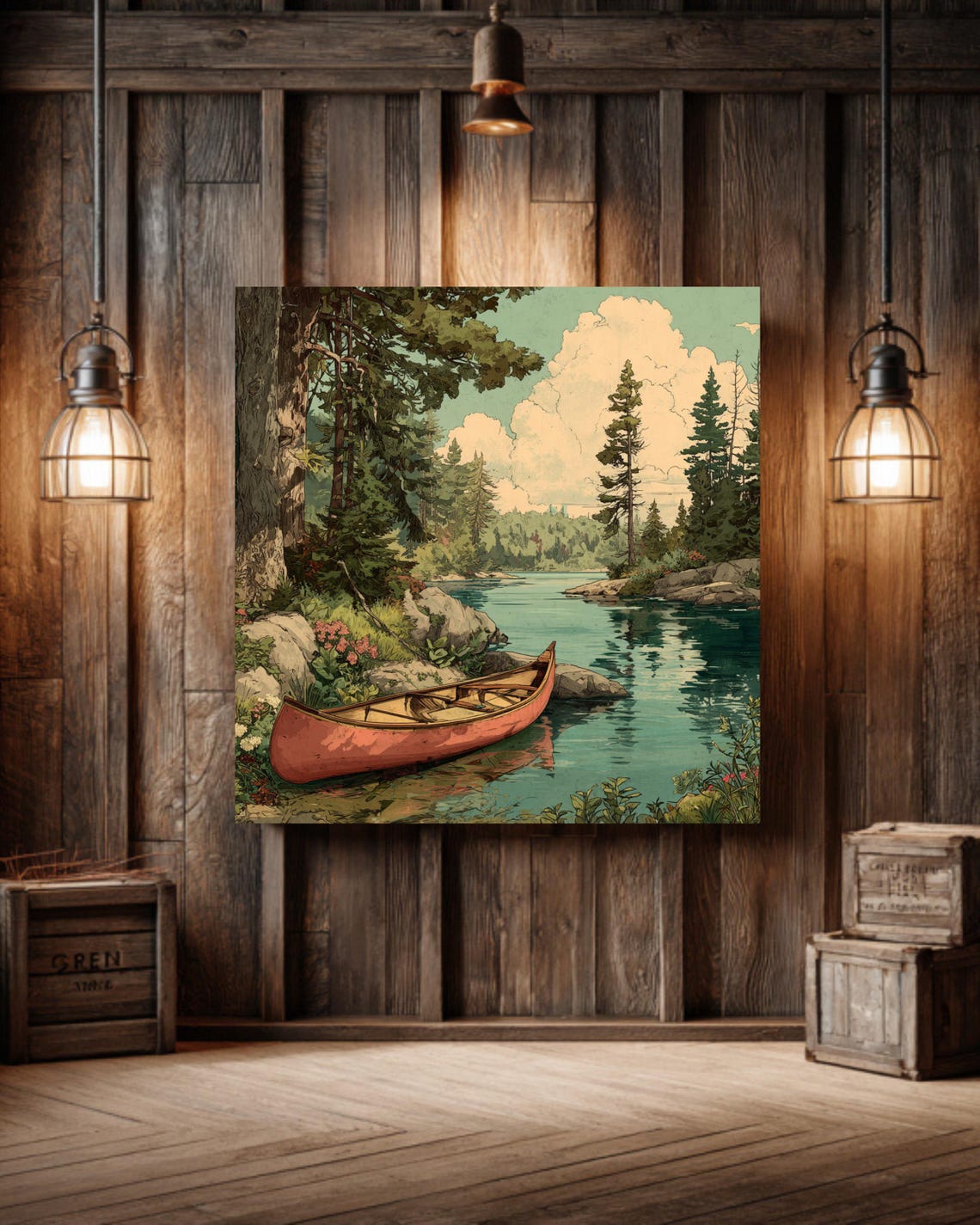 Vintage Canoe by the Lake Art Print | Cottagecore Wall Decor | Rustic ...