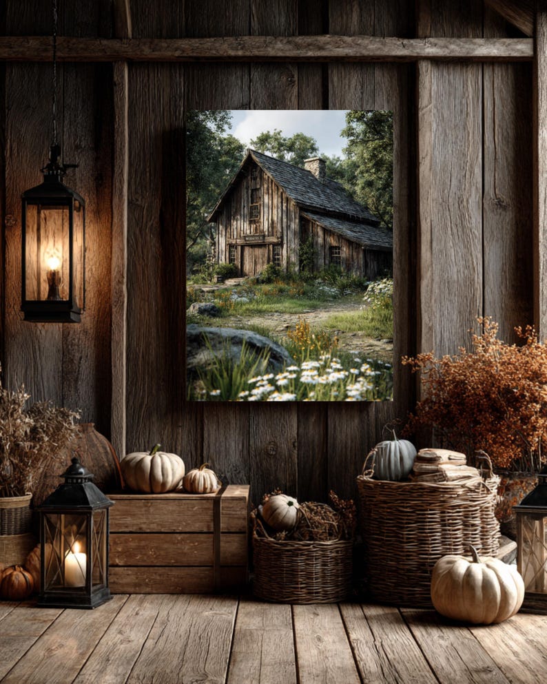 Rustic Barn Landscape Painting: Bob Ross Style Countryside Art Print - Etsy