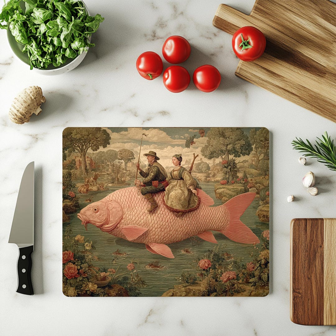 Surreal Hieronymus Bosch Style Painting of Fisherman and Wife Riding ...