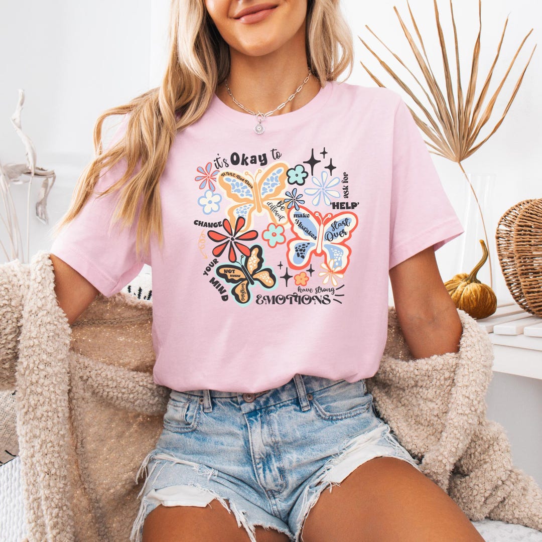 It's Okay to Boho Floral Butterflies Shirt - Mental Health Teacher Tee ...