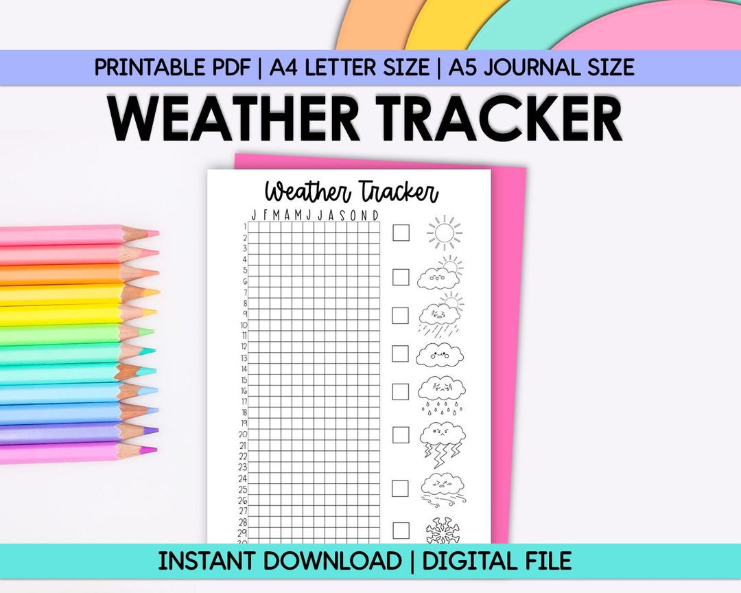Weather Tracker Printable, Daily Weather Log, Bullet Journal Weather ...