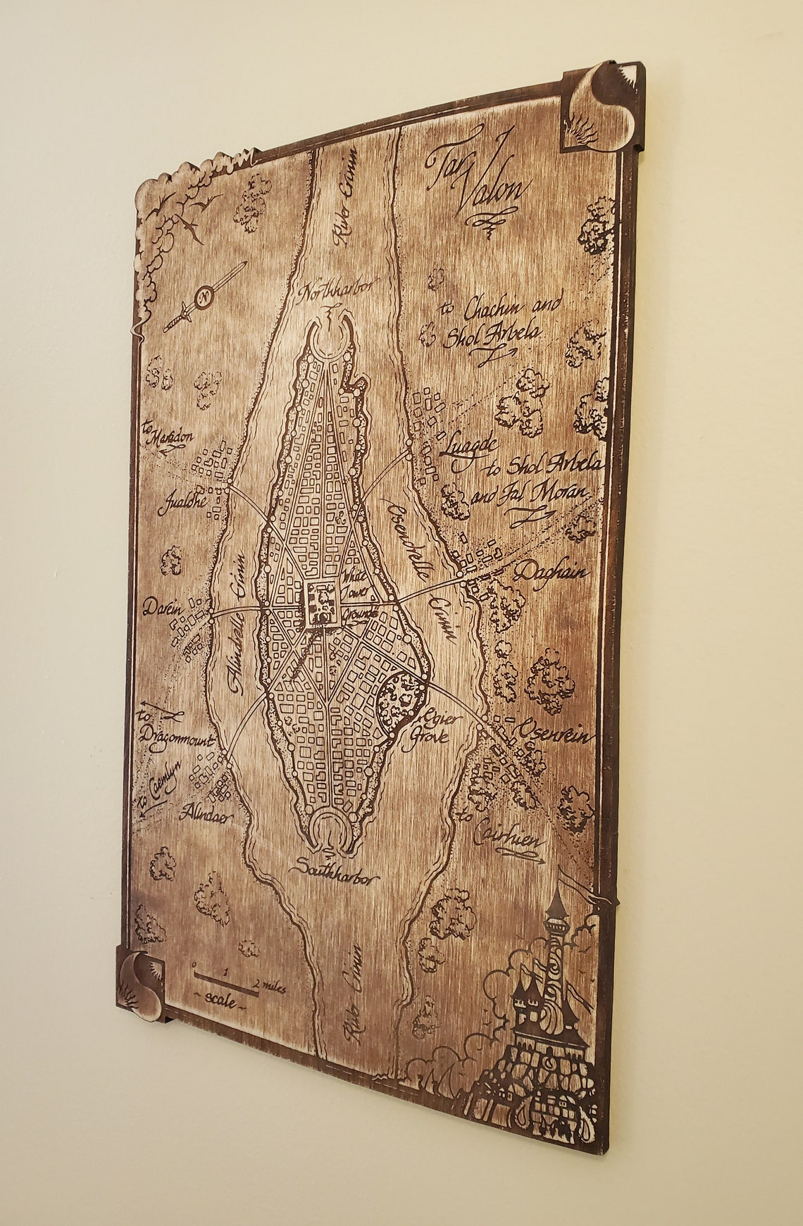 Tar Valon Map Wheel of Time Rustic Wood Engraving - Etsy