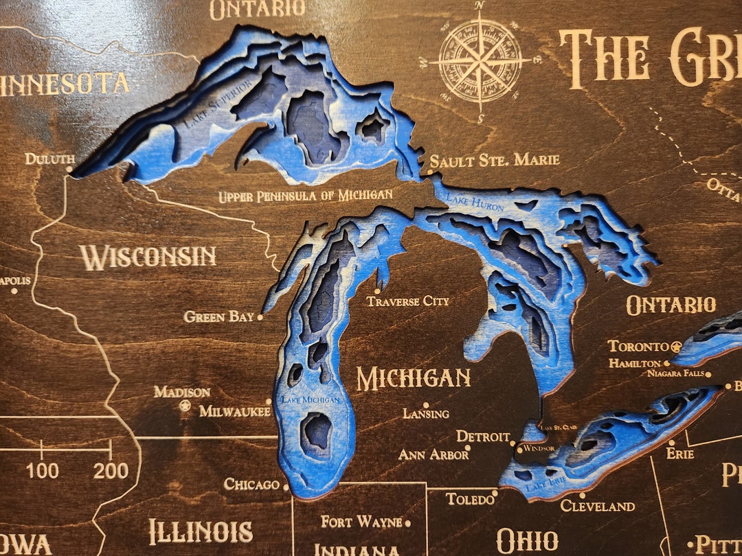 The Great Lakes Map, Handmade Wood Decor - Etsy
