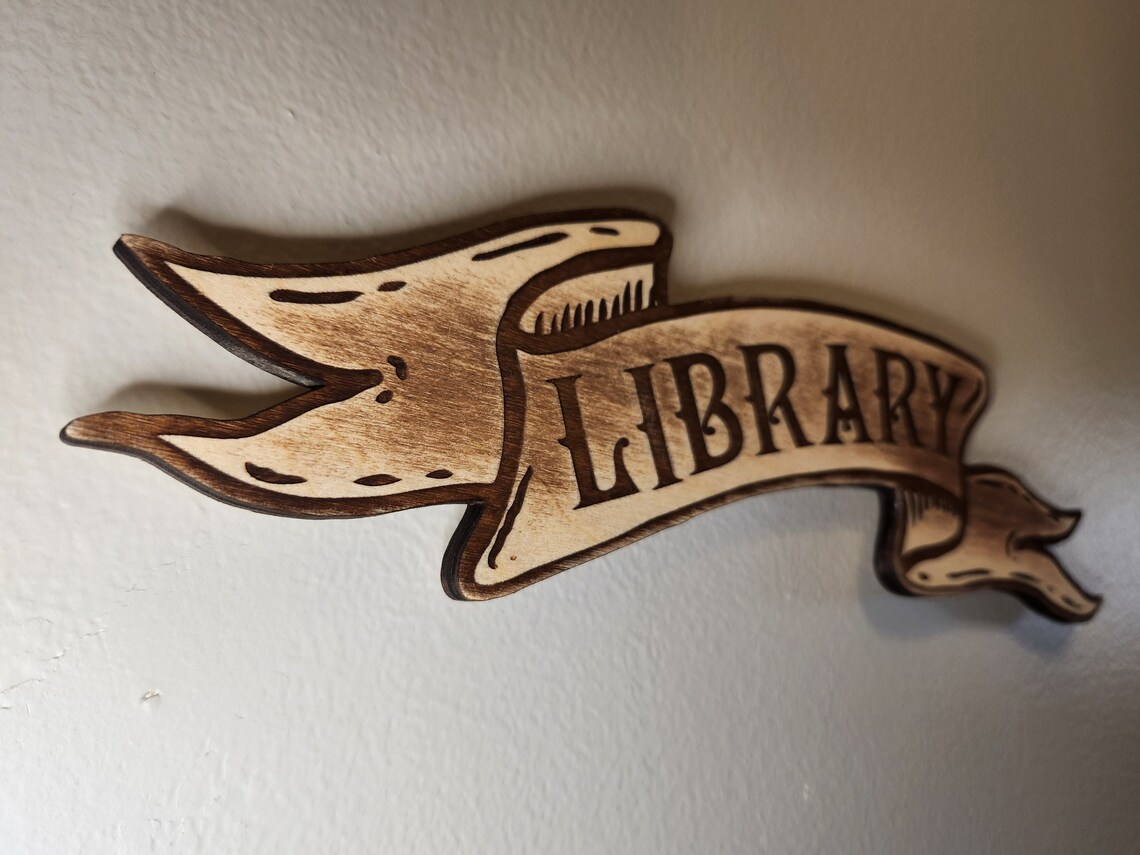 Ribbon Library Wood Sign - Etsy