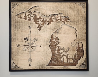 Deer in Trees on Michigan Wood Sign, Customizable for Any State - Etsy