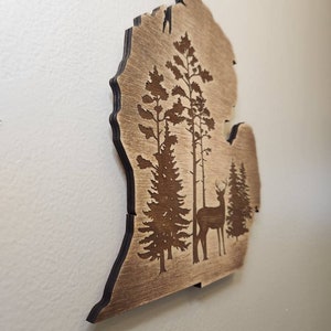 Deer in Trees on Michigan Wood Sign, Customizable for Any State - Etsy