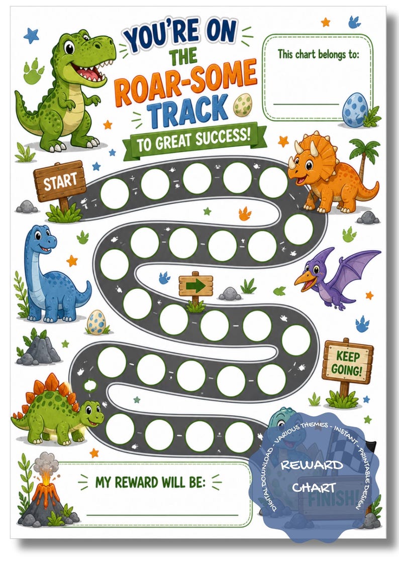 Dinosaur Kids Reward Behaviour Star Chart for Kids (printable A4 ...