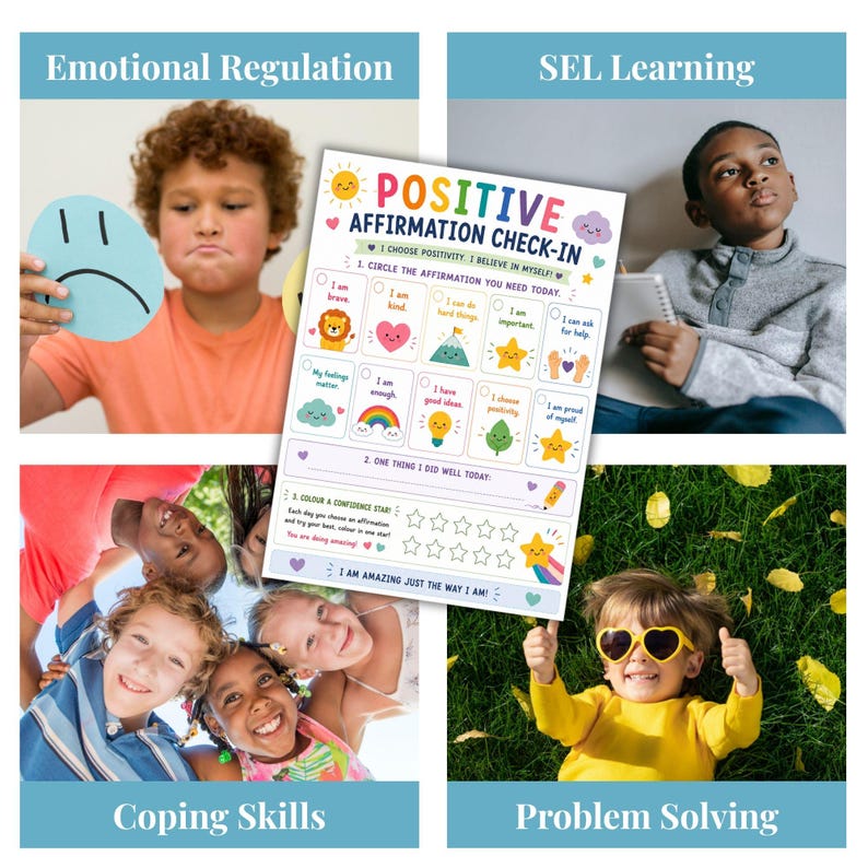 Positive Affirmations for Kids | Daily Confidence Check-in Worksheet ...