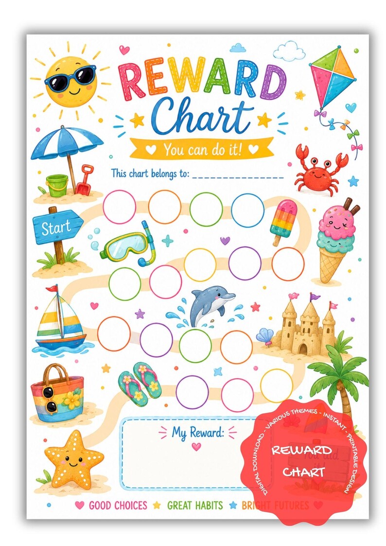 Summer Reward Chart for Behaviour and Chores Printable Template Kids ...