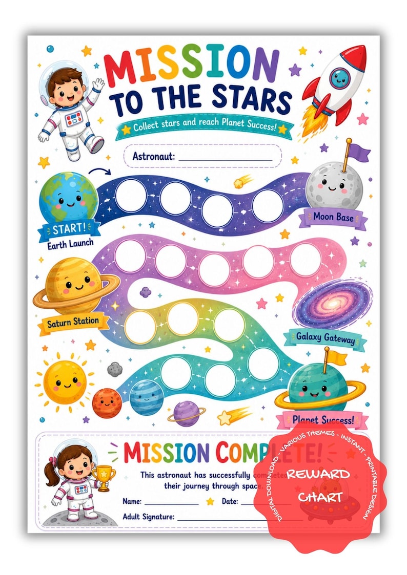 Space Reward Chart Printable Template for Kids Preschoolers - Etsy UK