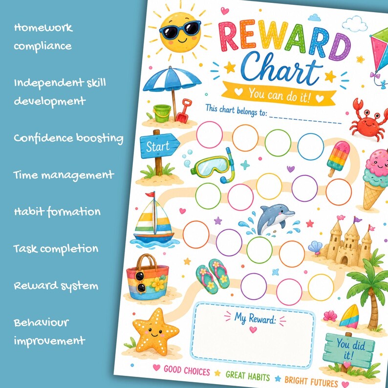 Summer Reward Chart for Behaviour and Chores Printable Template Kids ...