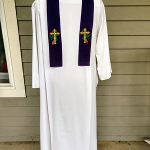 Clergy Stole, Chaplain, Visitation, Tree of Life Cross, Purple Linen - Etsy