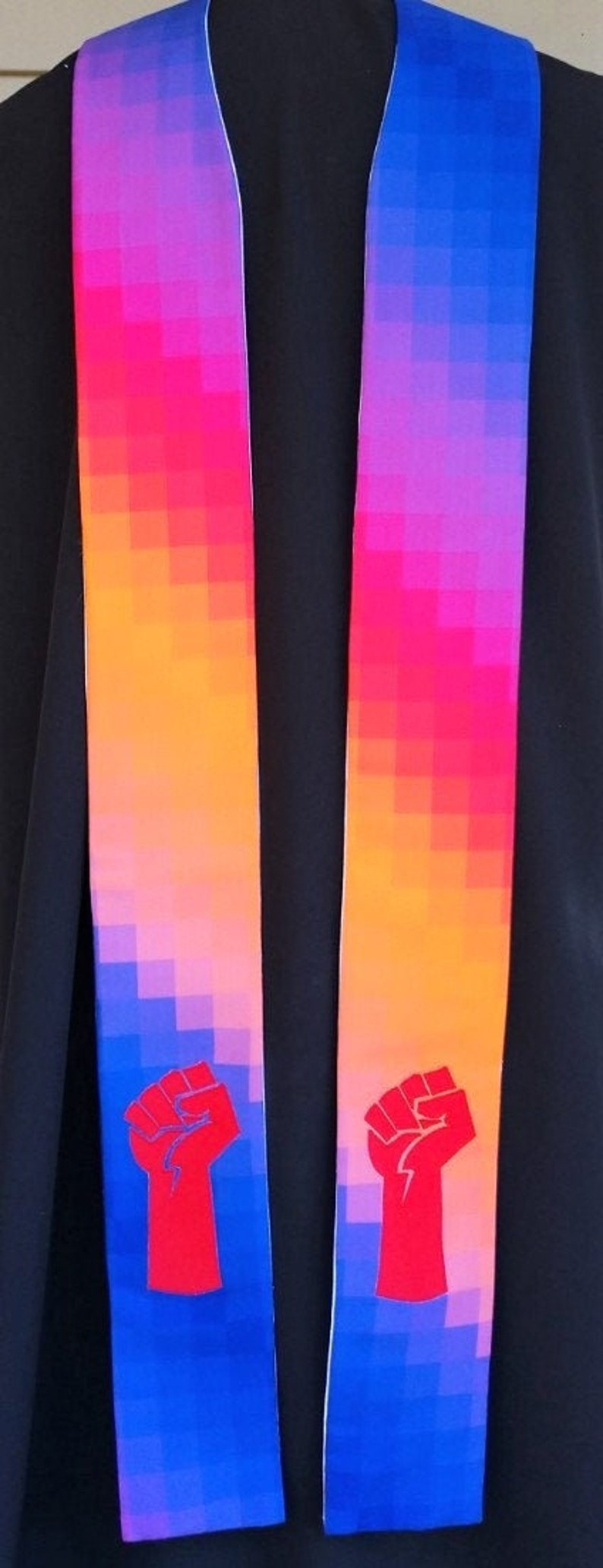 Clergy Stole, Protest Fist Embroidery, on Rainbow Check Fabric - Etsy