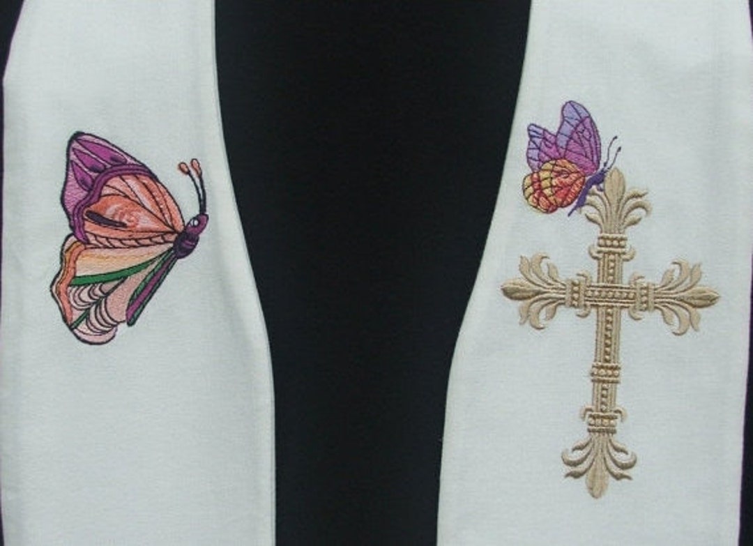 EASTER Clergy Stole, Vestment, White, Easter, Butterfly, Lily, Cross ...