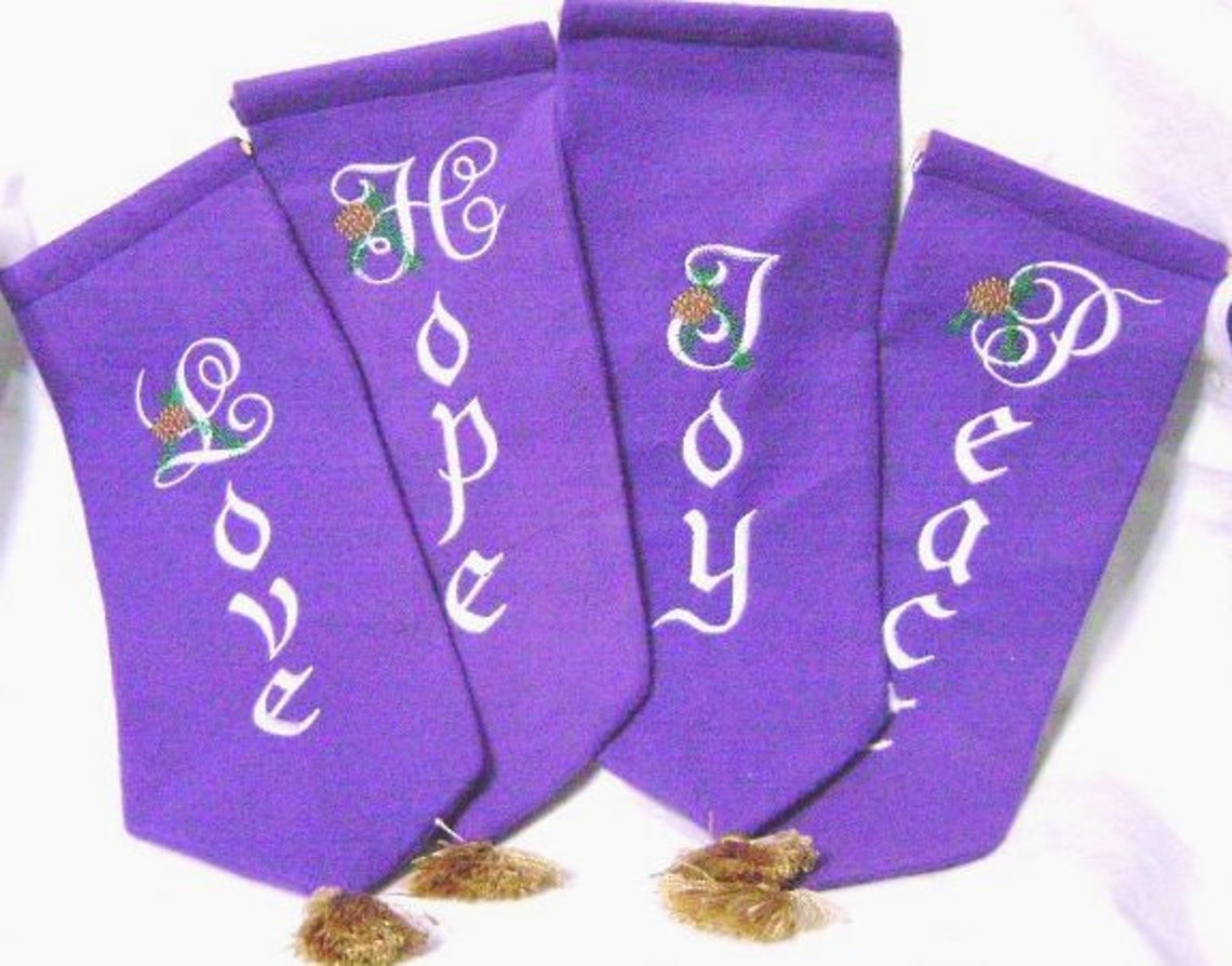 Advent Wreath Banners, Love, Hope, Joy, Peace, Purple or Blue Fabric ...
