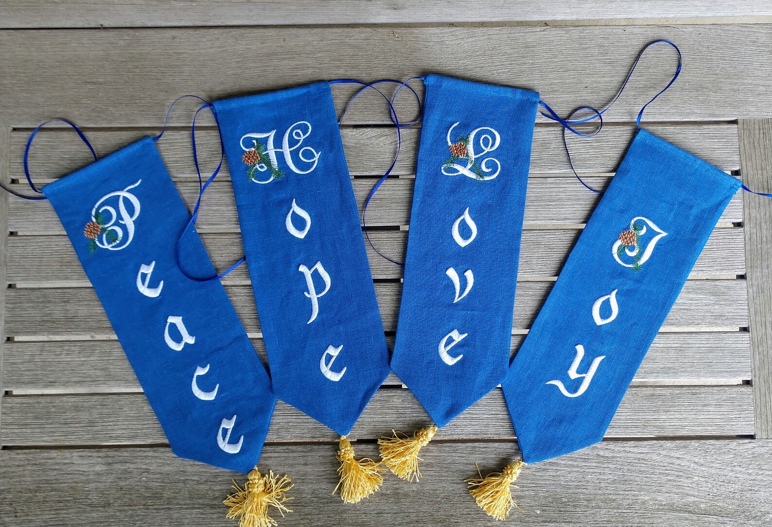 Advent Wreath Banners, Love, Hope, Joy, Peace, Purple or Blue Fabric ...