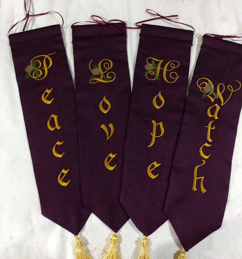 Advent Wreath Banners, Love, Hope, Joy, Peace, Purple or Blue Fabric ...