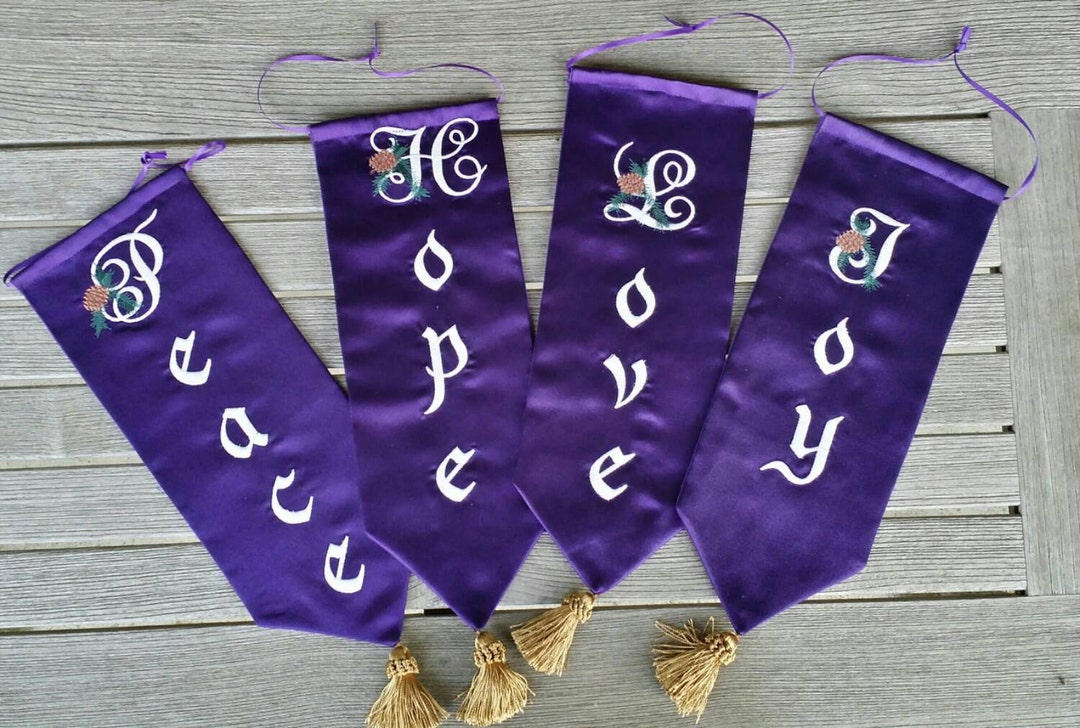 Advent Wreath Banners, Love, Hope, Joy, Peace, Purple or Blue Fabric ...