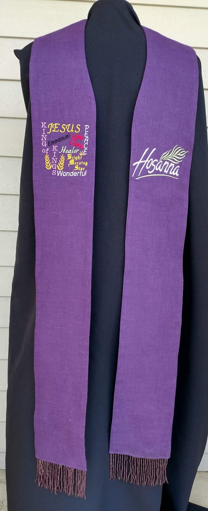 Clergy Stole, Vestment, Lent, Purple, Reversible With Wood Cross, Names ...
