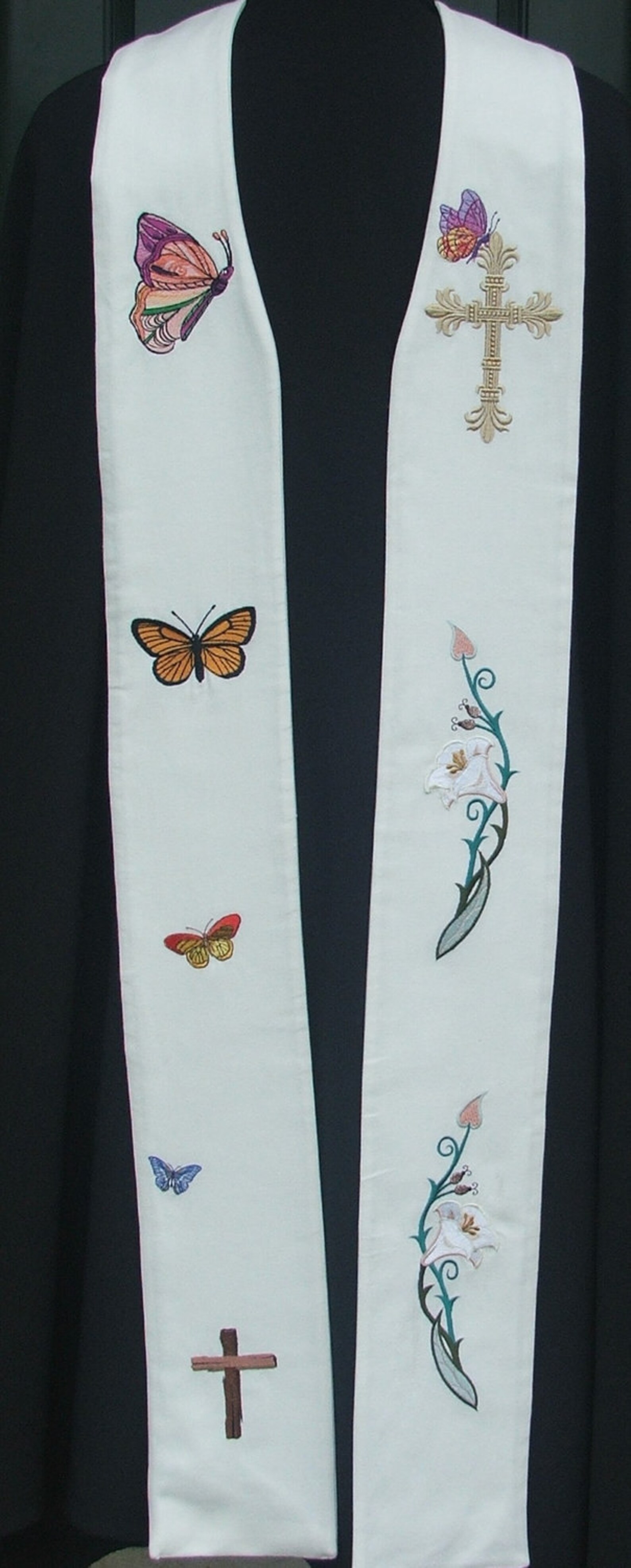 EASTER Clergy Stole, Vestment, White, Easter, Butterfly, Lily, Cross ...
